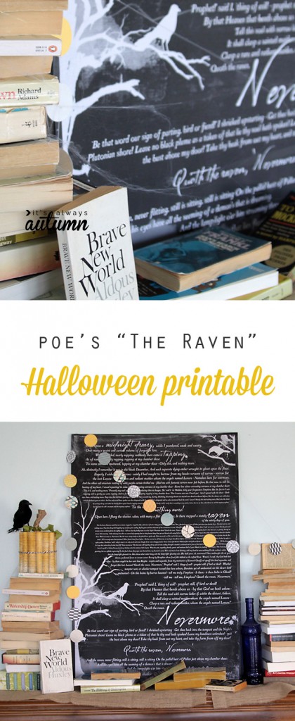 book inspired Halloween mantle decor & "The Raven" free printable - It ...
