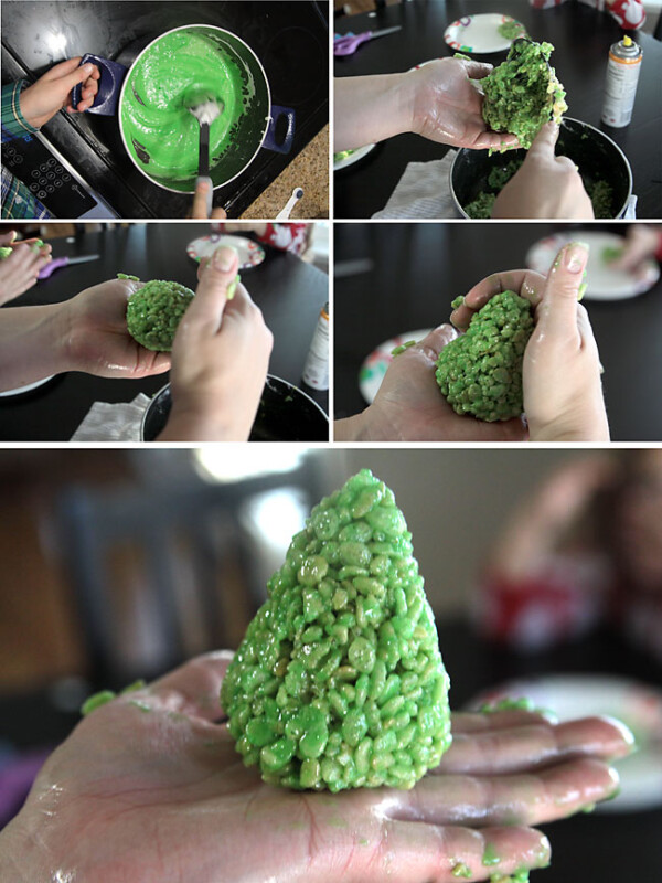 easy rice krispie krispy treat christmas trees to make with kids