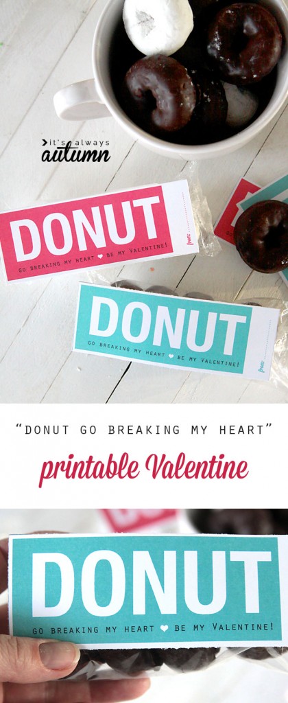 donuts Valentine's Day card - free printable - It's Always Autumn