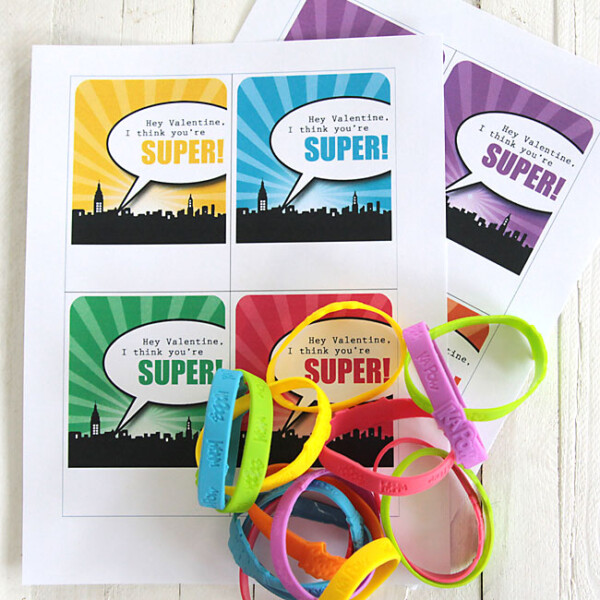 free printable for superhero bracelet Valentine's day cards