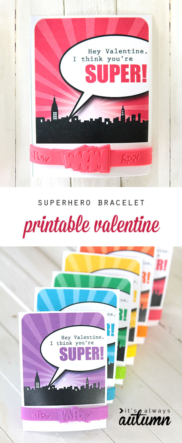 free printable for superhero bracelet Valentine's day cards