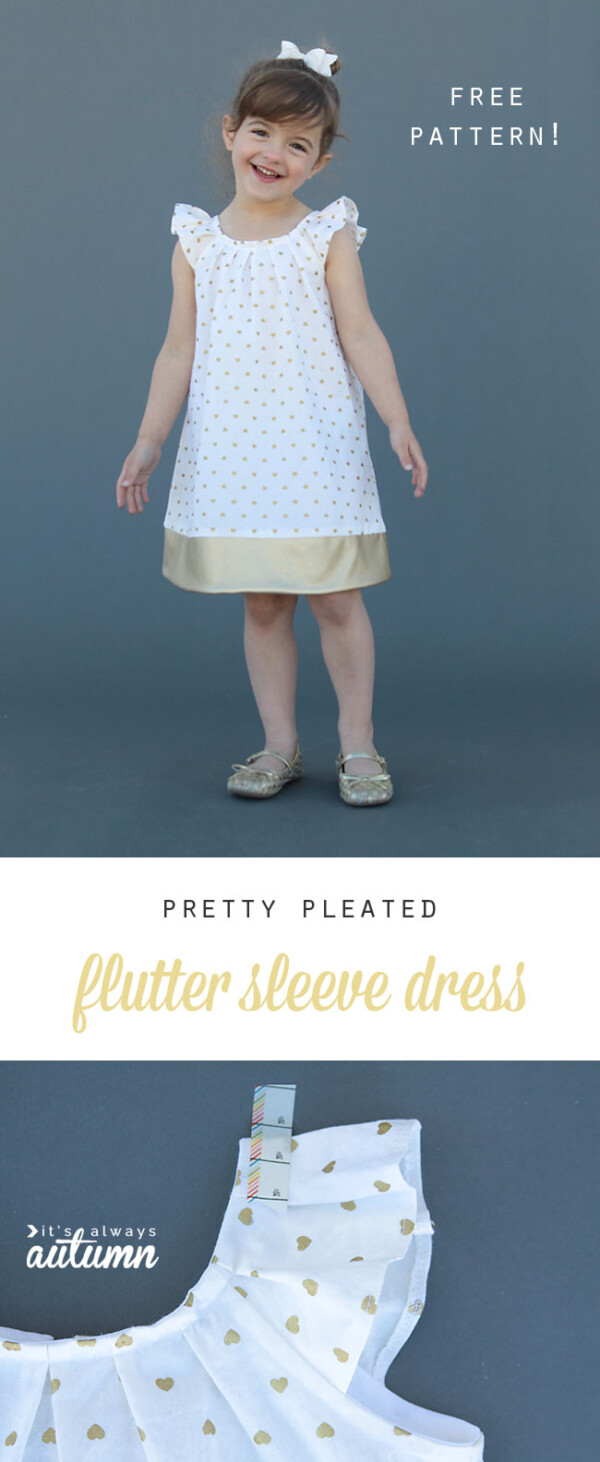 pleated flutter sleeve dress (free pattern in size 4T) - It's Always Autumn