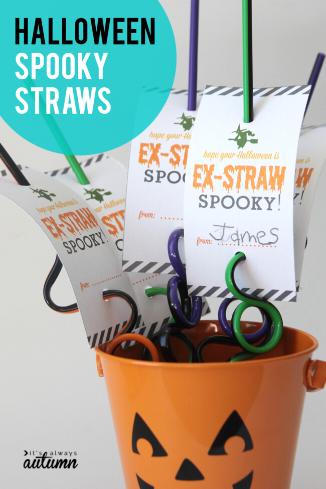 non-candy Halloween treat idea: spooky straws - It's Always Autumn