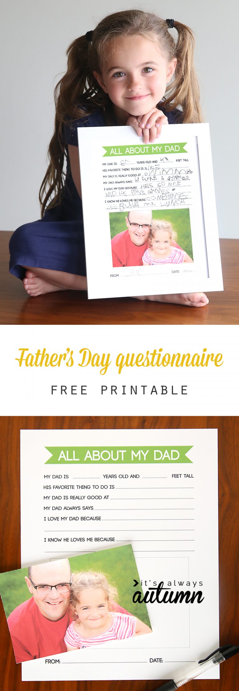 Father's Day Questionnaire | DIY gift kids can make for Dad