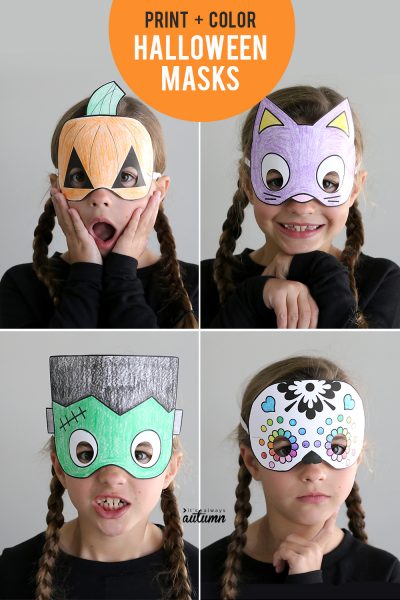 Halloween masks to print and color - It's Always Autumn