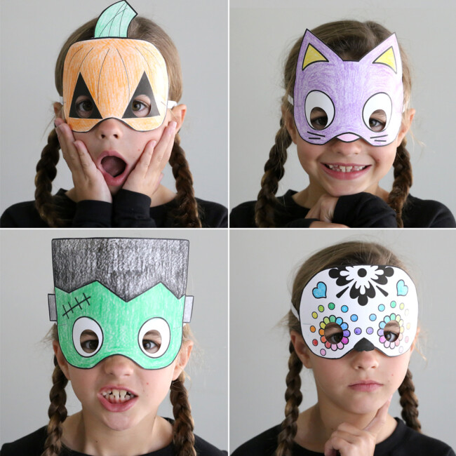 kids' holiday masks to print and color - It's Always Autumn