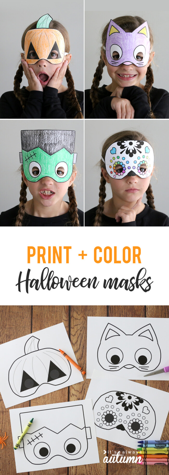 Halloween masks to print and color - It's Always Autumn