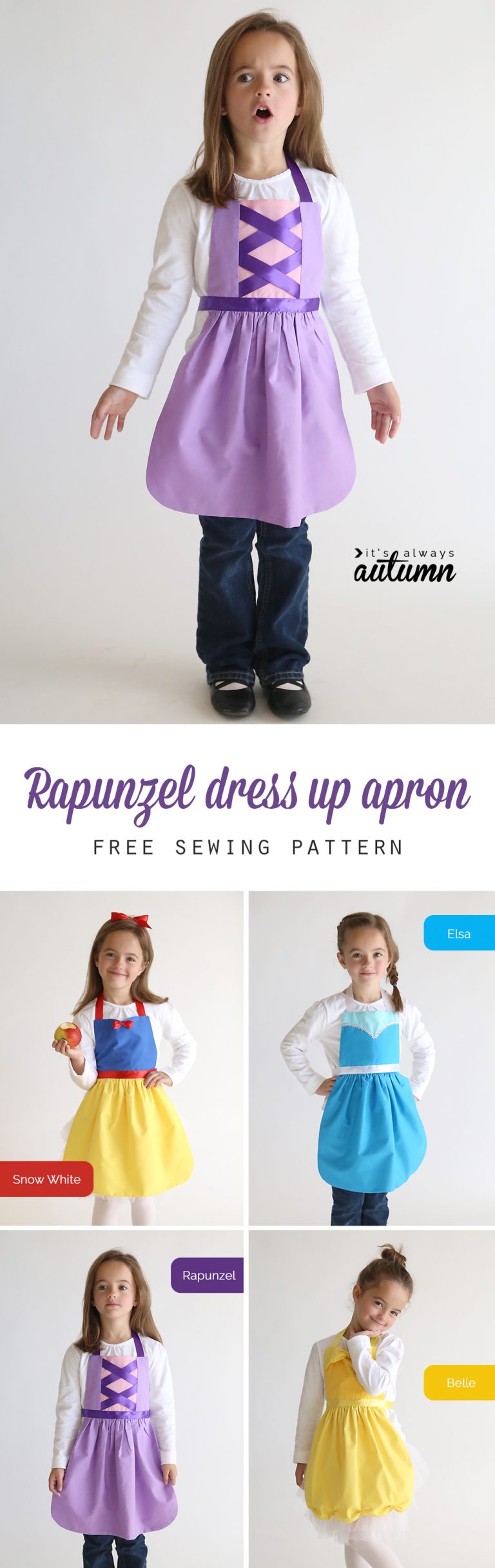 free sewing pattern for Rapunzel dress up apron - It's Always Autumn