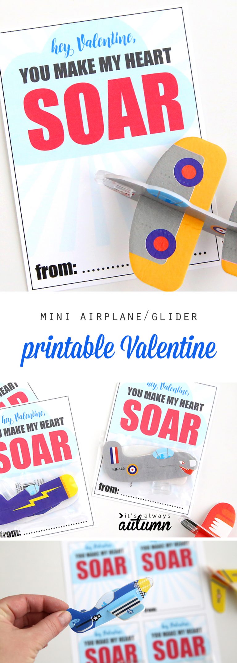 mini airplane/glider free printable Valentine's Day card - It's Always ...