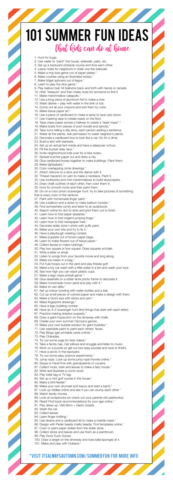 101 Fun Summer Activities for Kids - It's Always Autumn