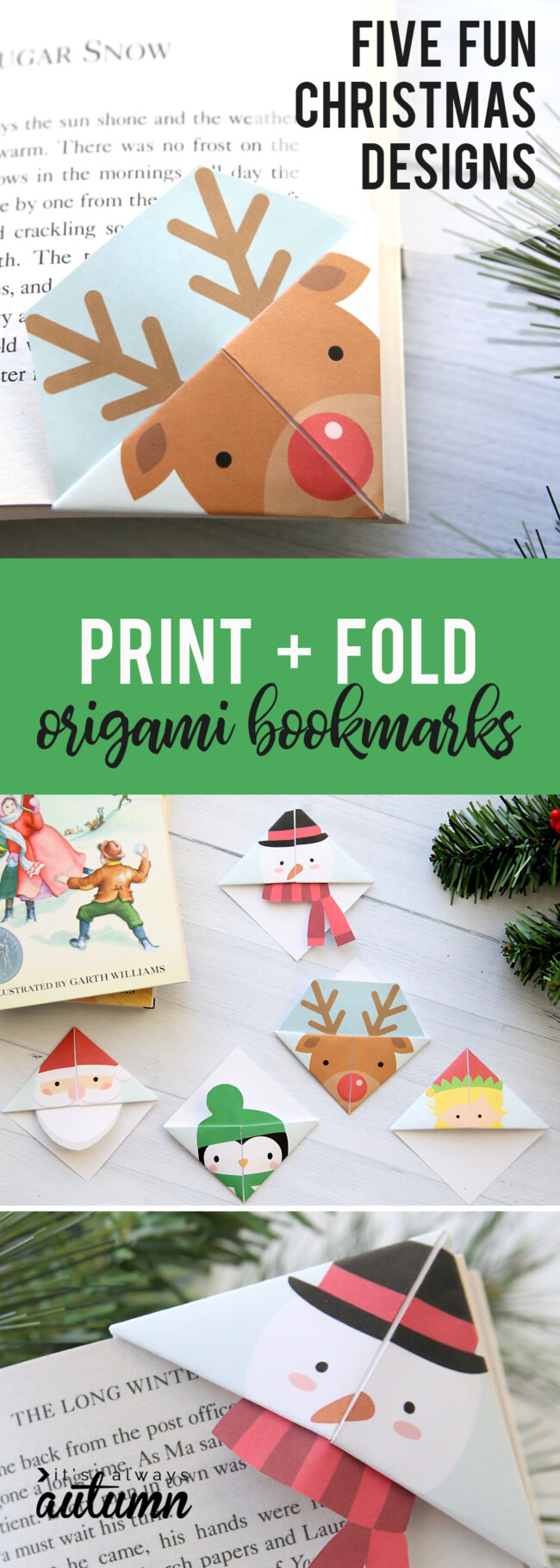 Printable Christmas origami bookmarks - It's Always Autumn