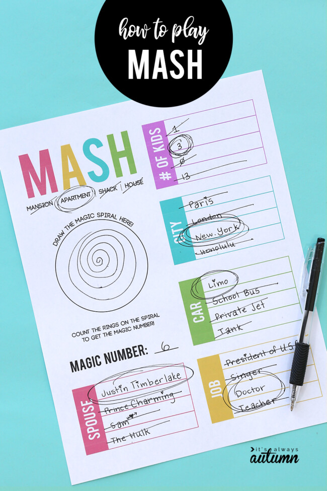 How to Play MASH + Printable Worksheet! - It's Always Autumn