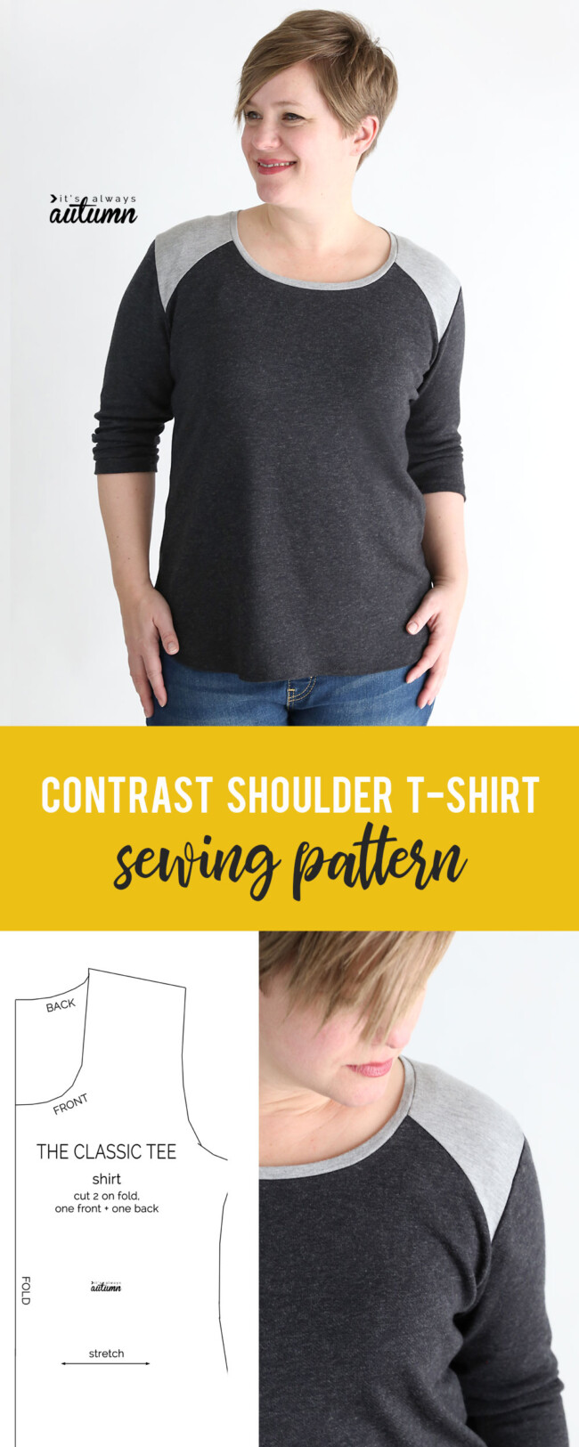 How to sew a women's t-shirt with a contrast shoulder - It's Always Autumn