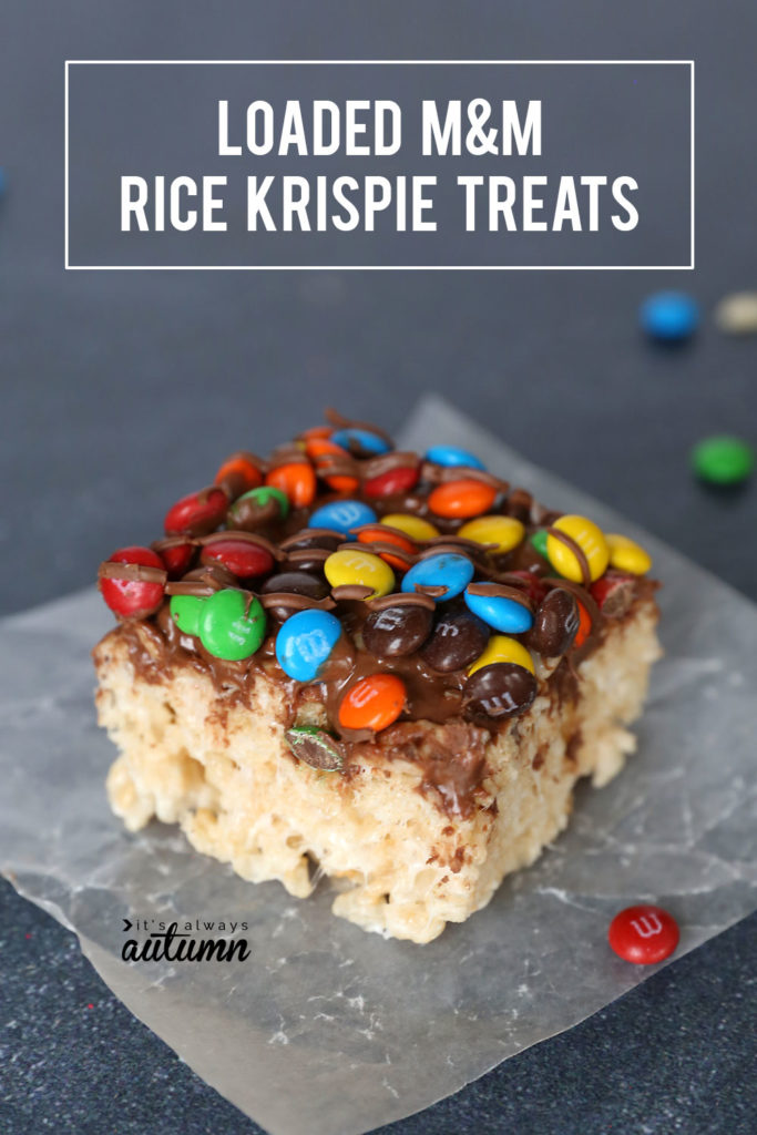 Loaded M&M Rice Krispie Treats - It's Always Autumn