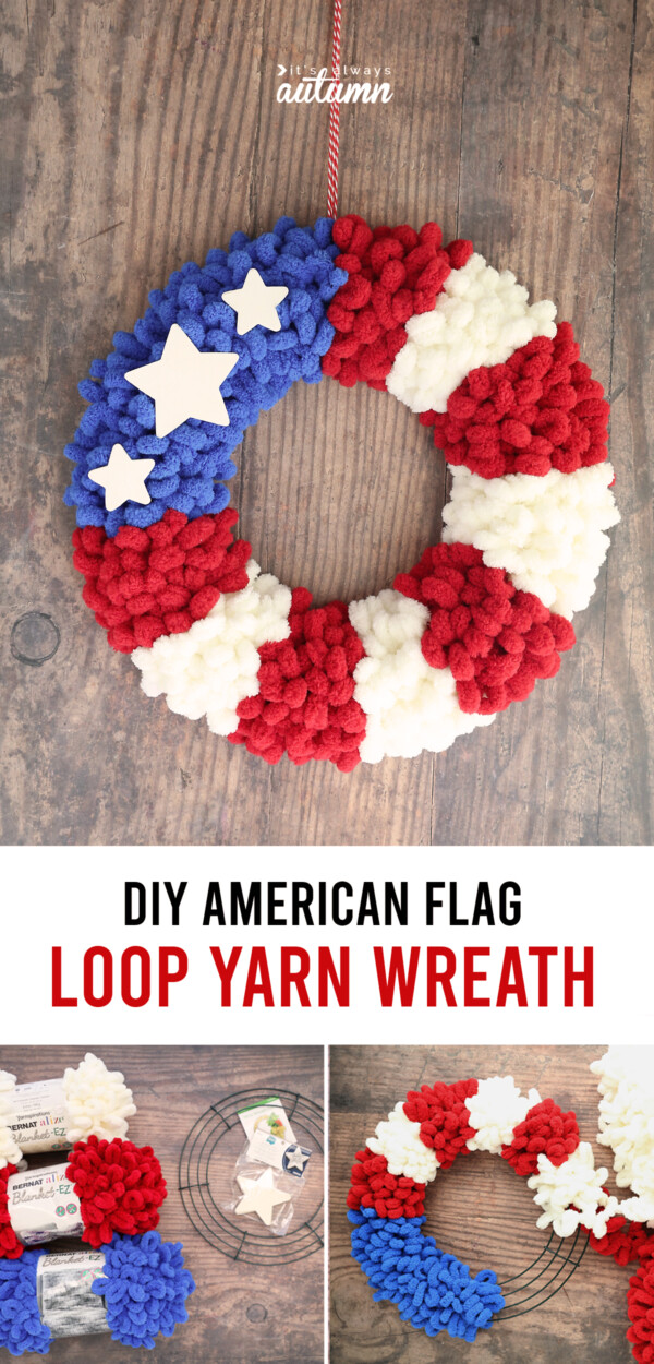 American Flag Loop Yarn Wreath - It's Always Autumn