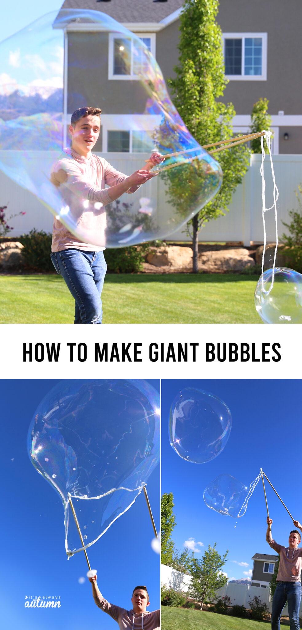 How to make a Giant Bubble Wand for AMAZING bubbles - It's Always Autumn