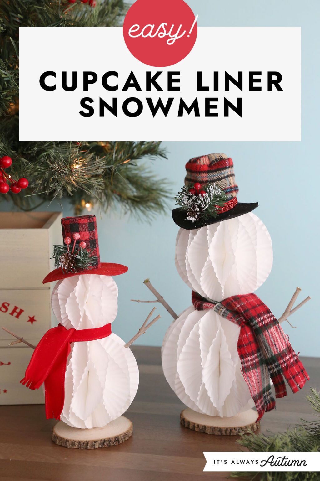DIY Cupcake Liner Snowmen - It's Always Autumn